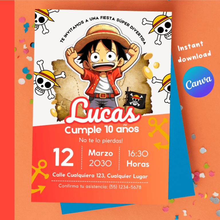 Invitacion One Piece Luffy Canva – Bubu Store